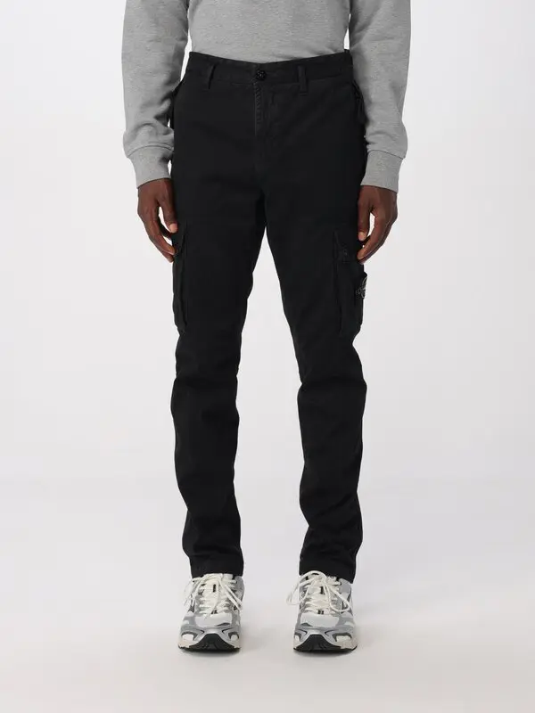Stone Island Stretch Organic Cotton Cargo Trousers With Compass Logo Badge - Black