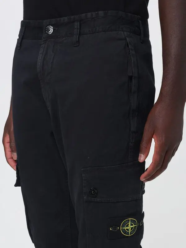 Stone Island Stretch Organic Cotton Cargo Trousers With Compass Logo Badge - Black