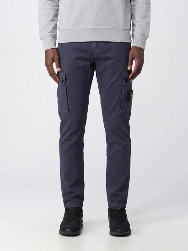 Stone Island Stretch Organic Cotton Cargo Trousers With Compass Logo Badge - Blue