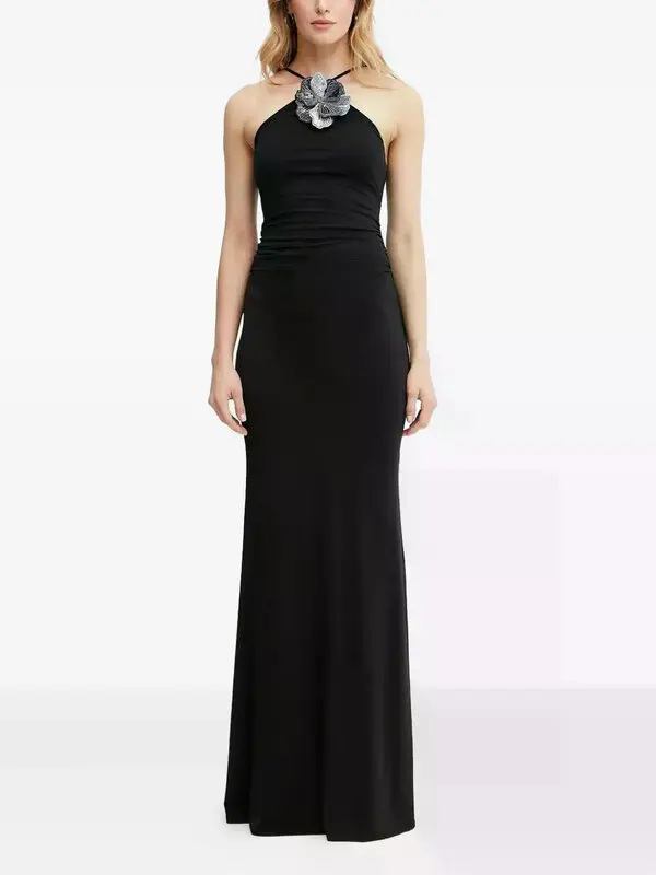 Guess Halter-Neck Flower-Embellished Maxi Dress In Black - 32% Off |  Editorialist