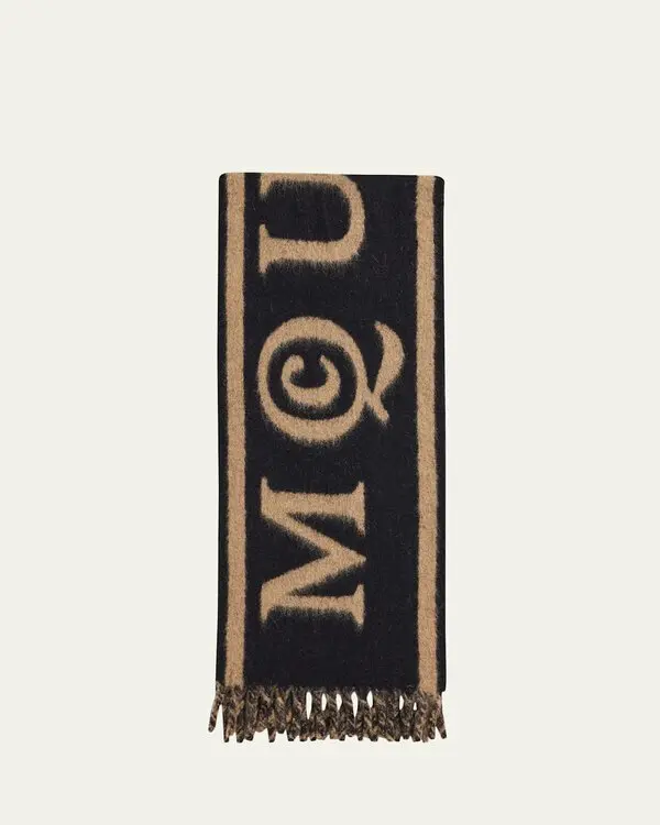 Alexander McQueen Wool-blend Logo Jacquard Scarf - Black/camel