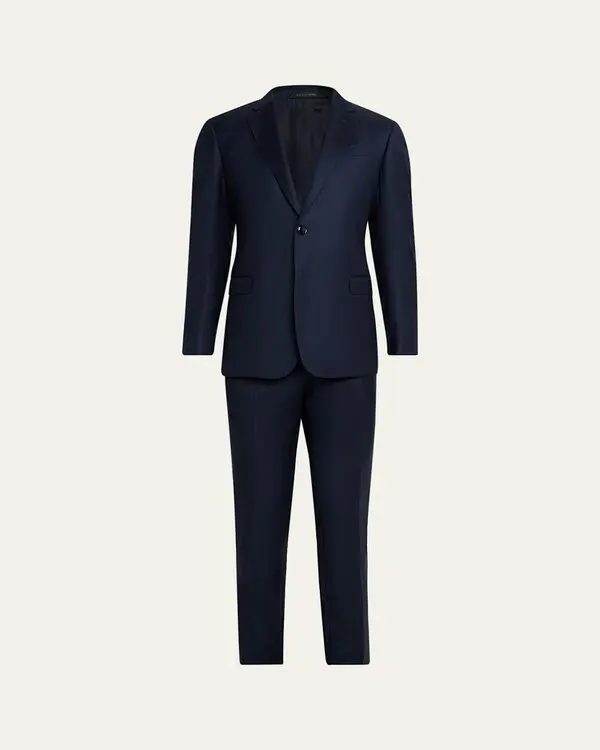 Giorgio Armani Tonal Plaid Wool Two-piece Suit - Solid Medium Blue