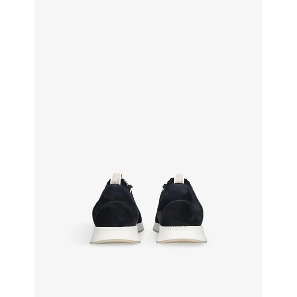 AURELIEN Active Knitted And Suede Low-top Trainers - Navy