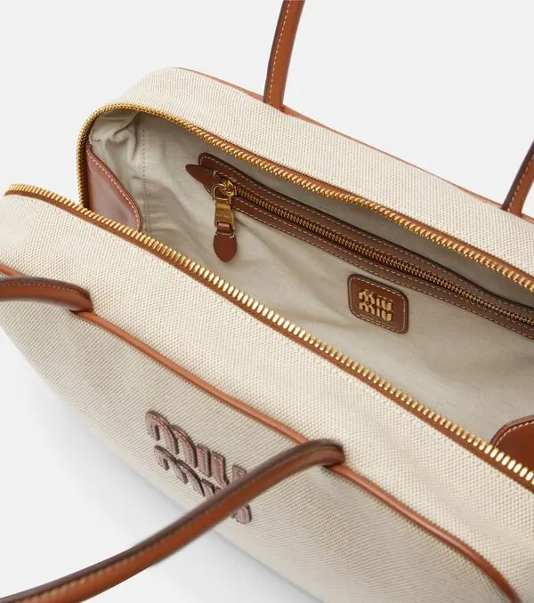 Miu Miu Beau Leather-trimmed Canvas Tote Bag