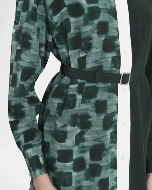FERRAGAMO Painted Colorblock Shirtdress - Moss