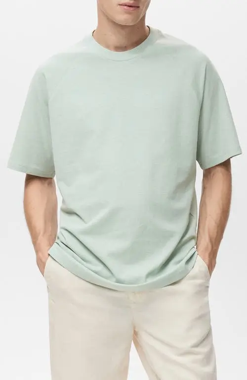 Mango Relaxed Fit Cotton & Linen Raglan T-shirt - Aqua Green