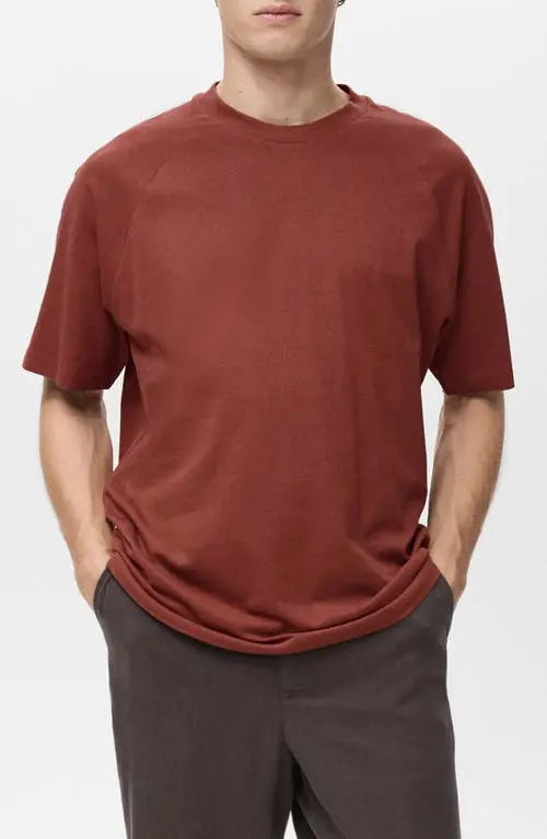 Mango Relaxed Fit Cotton & Linen Raglan T-shirt - Burnt Orange