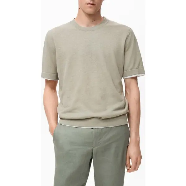 Mango Contrast Trim Cotton Blend T-shirt - Khaki