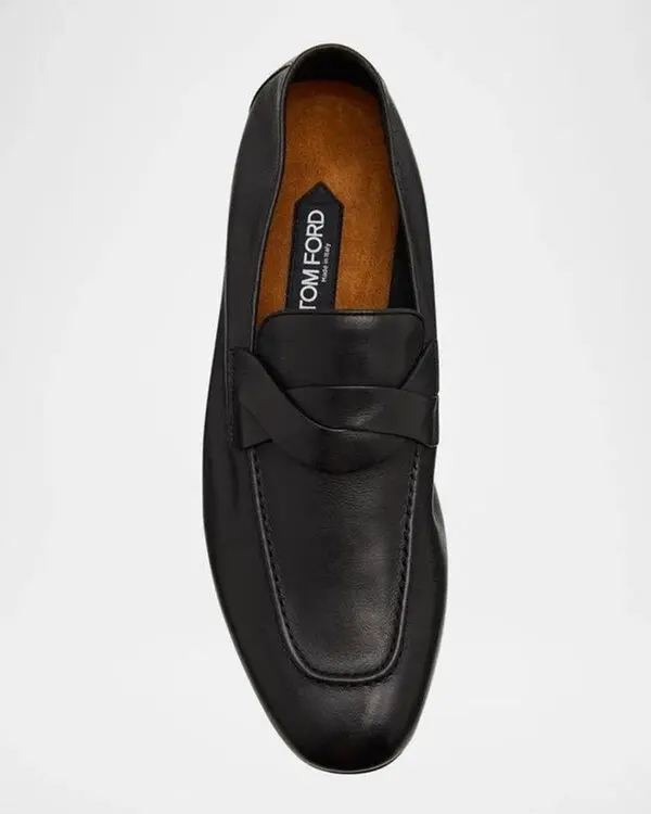 TOM FORD Gigi Leather Twisted-band Penny Loafers - Black