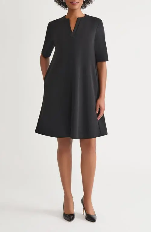 Ming Wang Stretch Crepe A-line Dress - Black