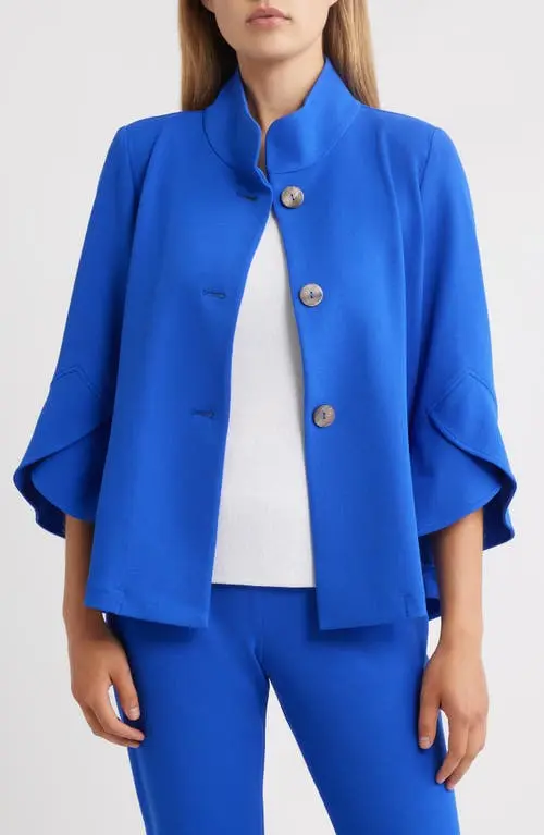 Ming Wang Crepe Jacket With Bell Sleeves - Sapphire Sea