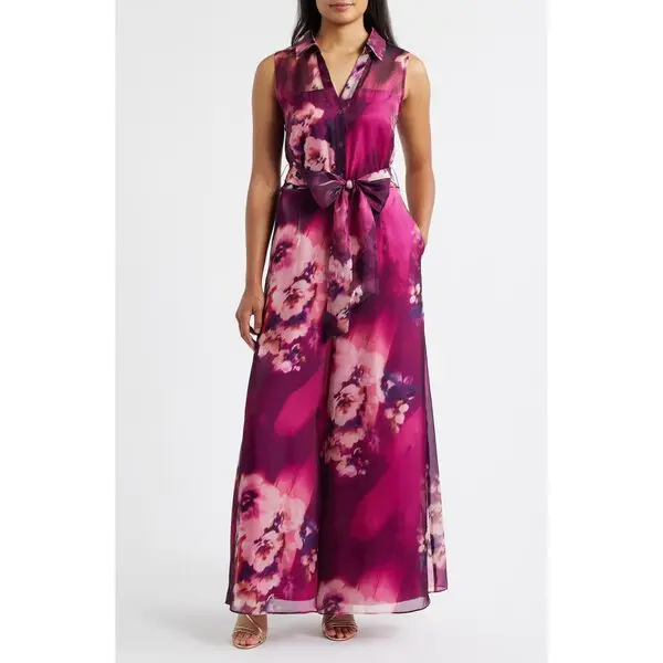 Julia Jordan Floral Wide Leg Jumpsuit - Purple Multi