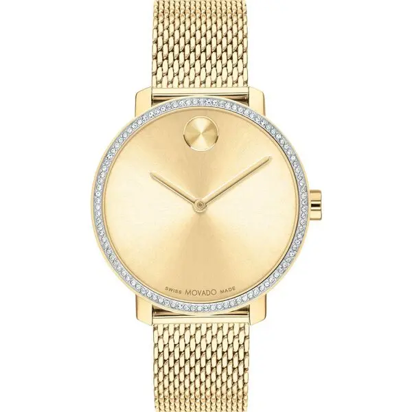 Movado Bold Museum Dot Mesh Strap Watch - Gold