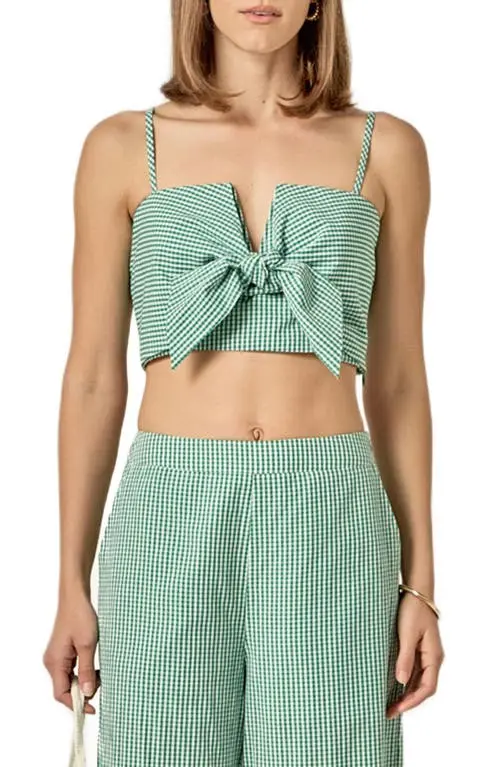 English Factory Check Tied Crop Tank - Kelly Green