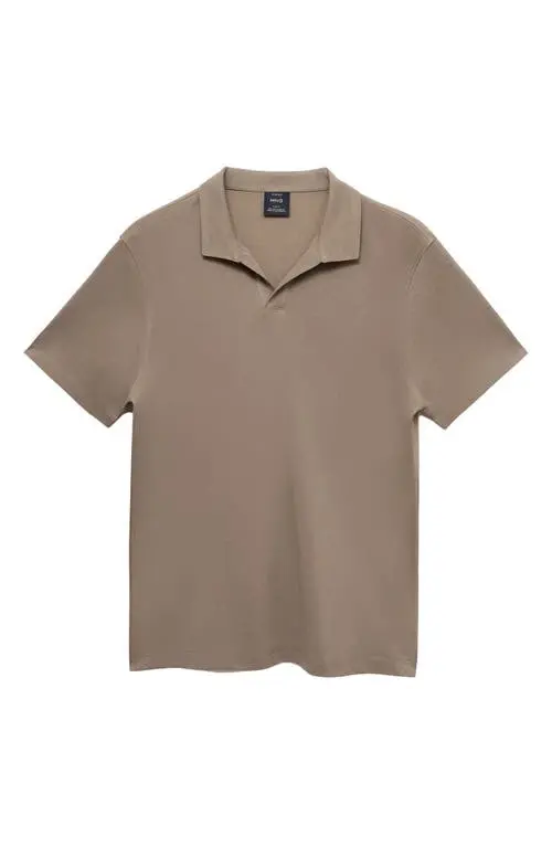 Mango Solid Johnny Collar Cotton Blend Piqué Polo - Brown