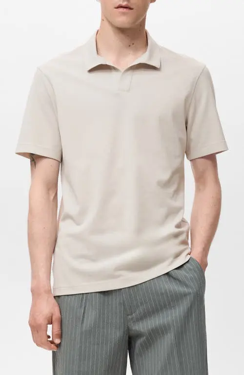 Mango Solid Johnny Collar Cotton Blend Piqué Polo - Ivory White