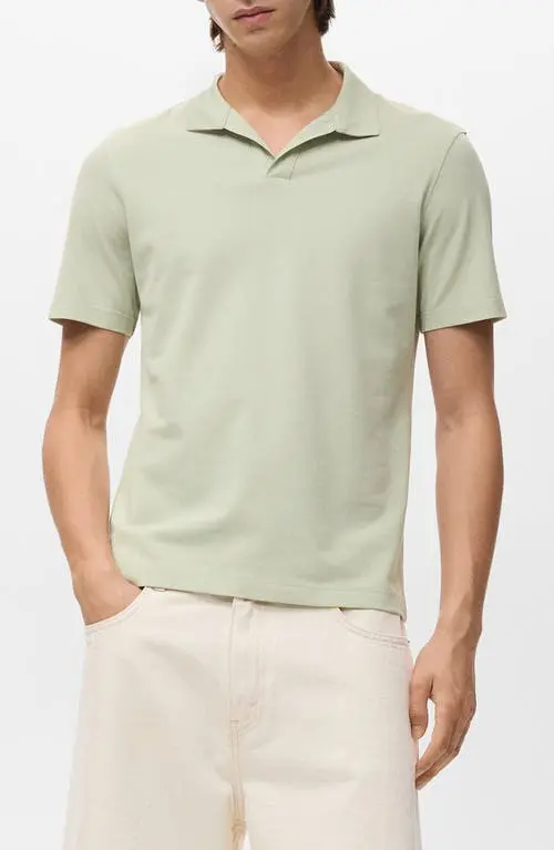 Mango Solid Johnny Collar Cotton Blend Piqué Polo - Mint Green