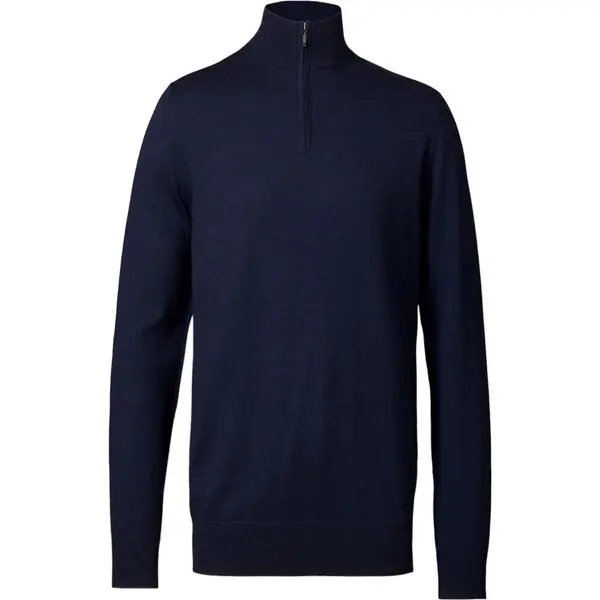 CHARLES TYRWHITT Merino Wool Zip Neck Sweater - Navy