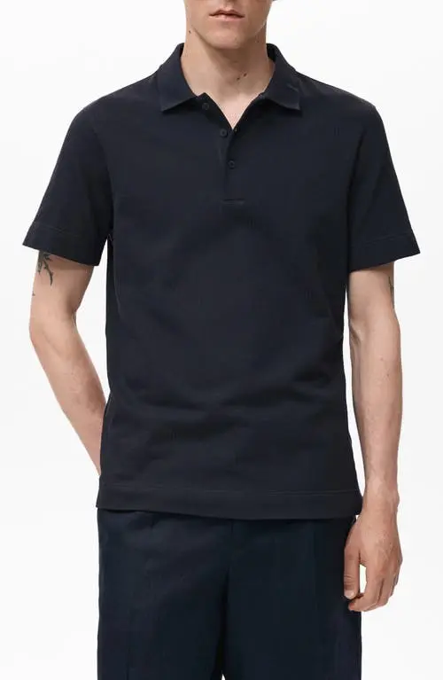 Mango Fine Rib-knit Polo - Navy