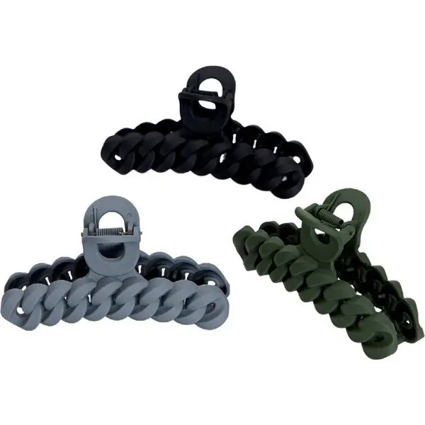 KITSCH 3-pack Assorted Chain Claw Clips - Black & Moss