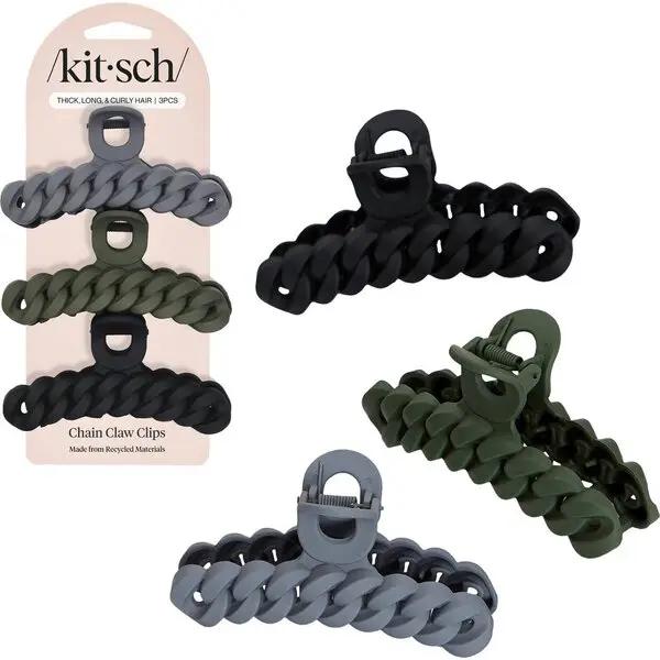 KITSCH 3-pack Assorted Chain Claw Clips - Black & Moss