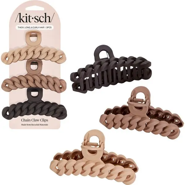 KITSCH 3-pack Assorted Chain Claw Clips - Neutral