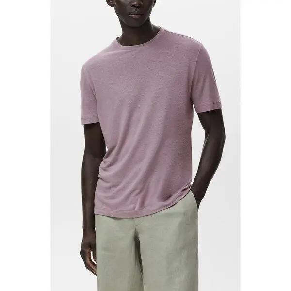 Mango Slim Fit Linen Blend T-shirt - Lilac