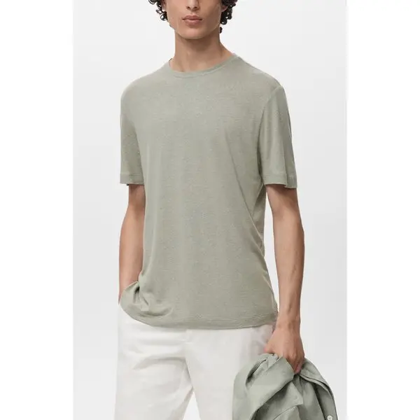 Mango Slim Fit Linen Blend T-shirt - Mint Green
