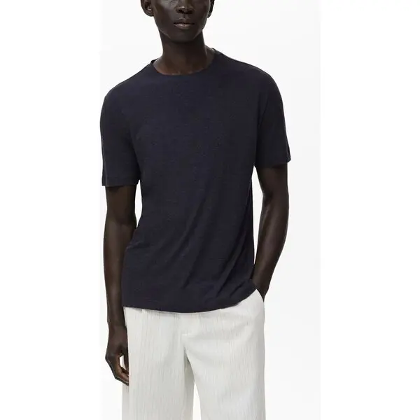 Mango Slim Fit Linen Blend T-shirt - Navy
