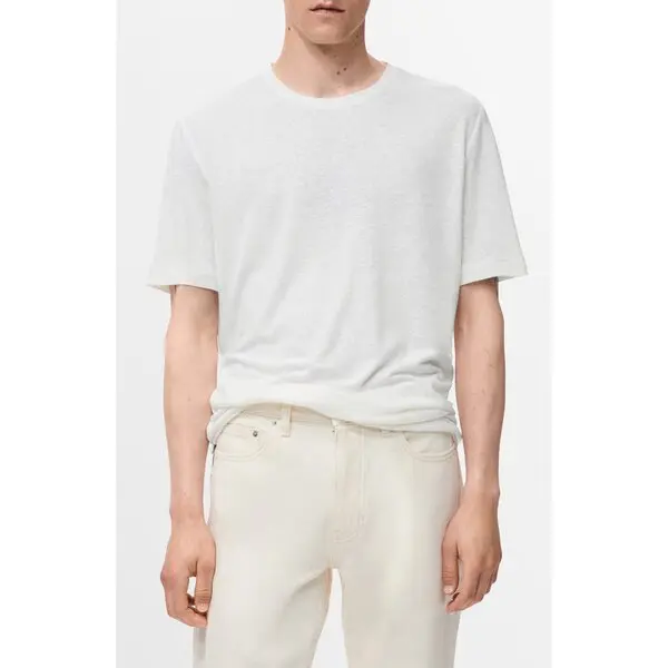 Mango Slim Fit Linen Blend T-shirt - White