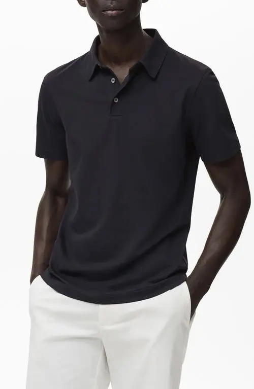 Mango Solid Cotton Blend Piqué Polo - Night Blue