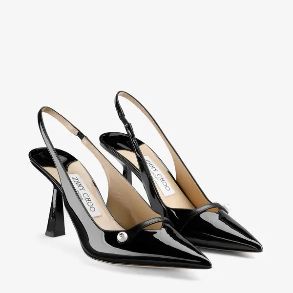 JIMMY CHOO Amita 85 Patent Nappa Leather Slingbacks