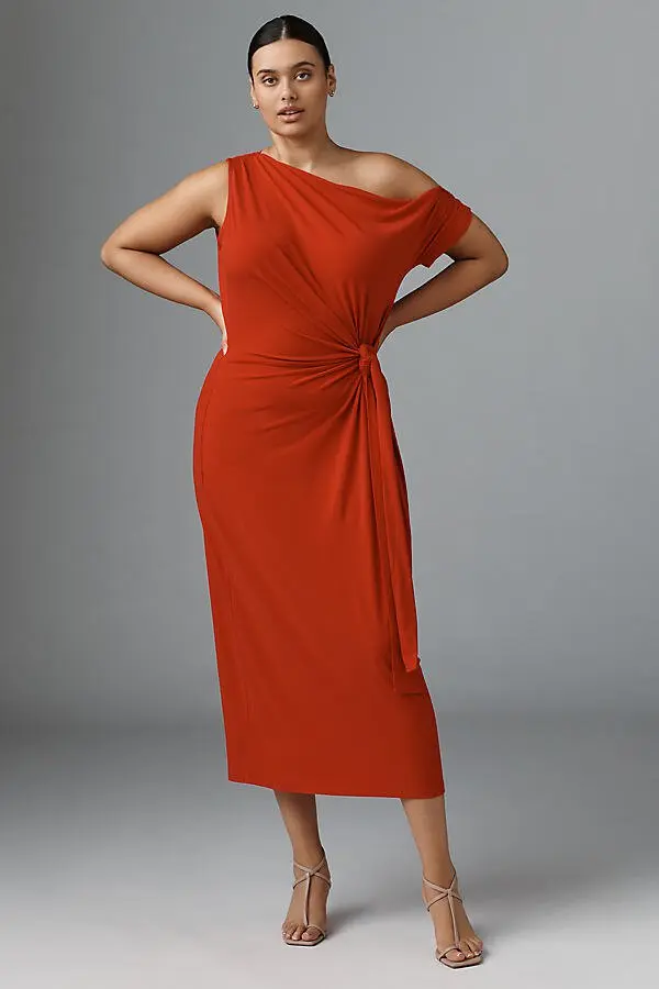 ELOQUII One-shoulder Twist-front Midi Dress - Red