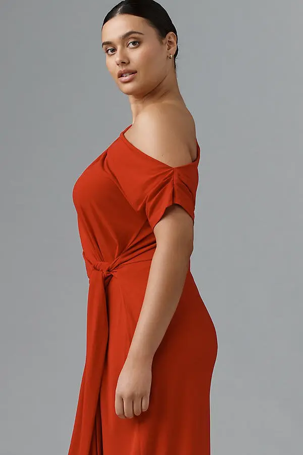 ELOQUII One-shoulder Twist-front Midi Dress - Red