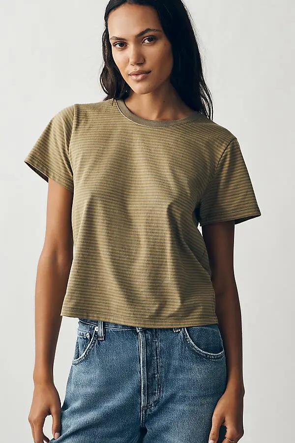 Anthropologie Evelyn Cotton T-shirt - Green Stripe