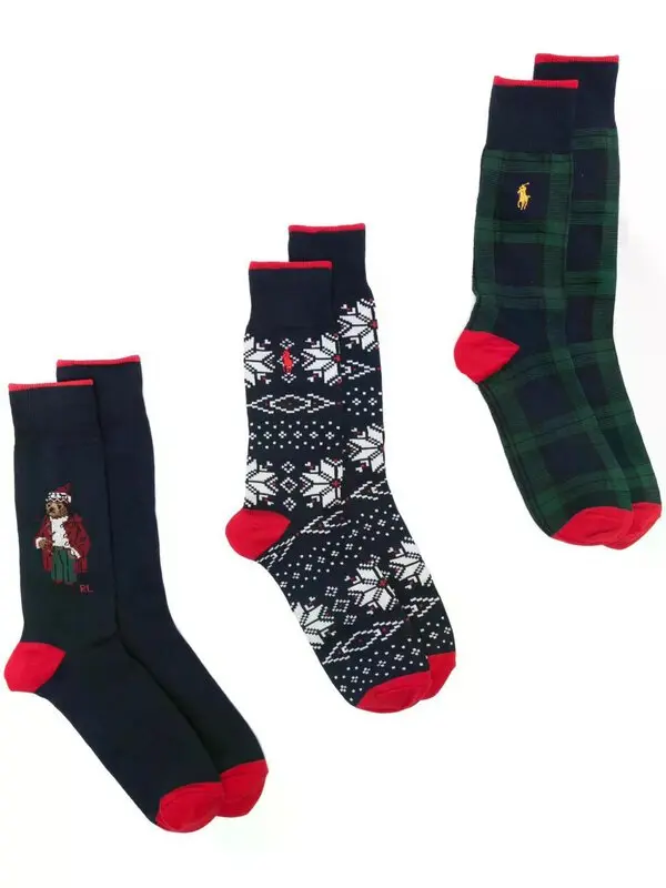 Polo Ralph Lauren Polo Bear Trouser Socks Pack Of Three - Blue