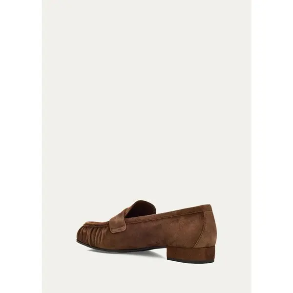 Prada Ruched-toe Suede Penny Loafers - Cacao