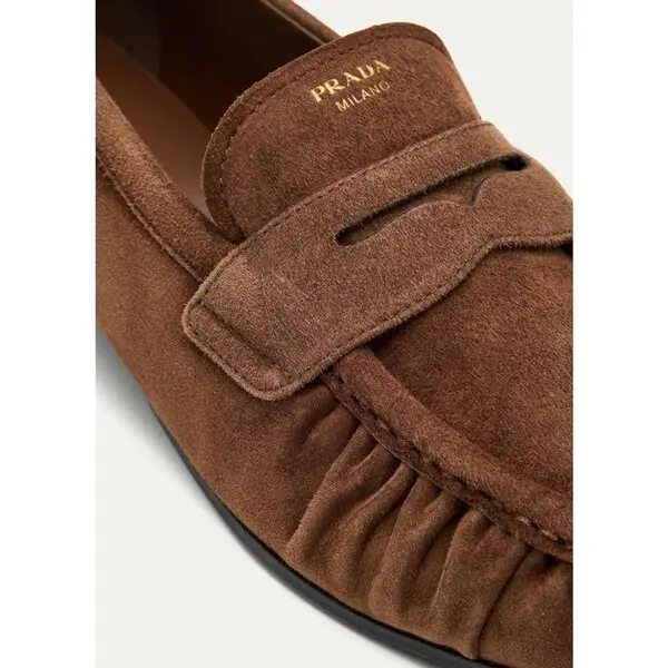 Prada Ruched-toe Suede Penny Loafers - Cacao