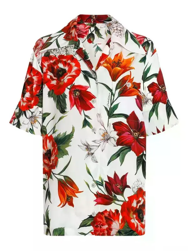 Dolce & Gabbana Floral Print Silk Shirt - White