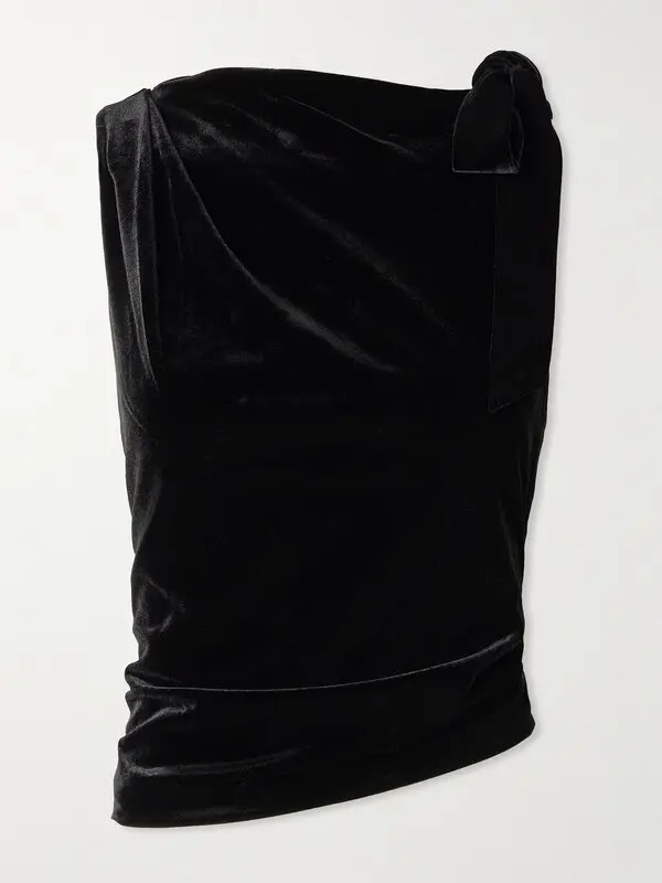 SIR. Ettore Asymmetric Tie-detailed Draped Stretch-velvet Top - Black