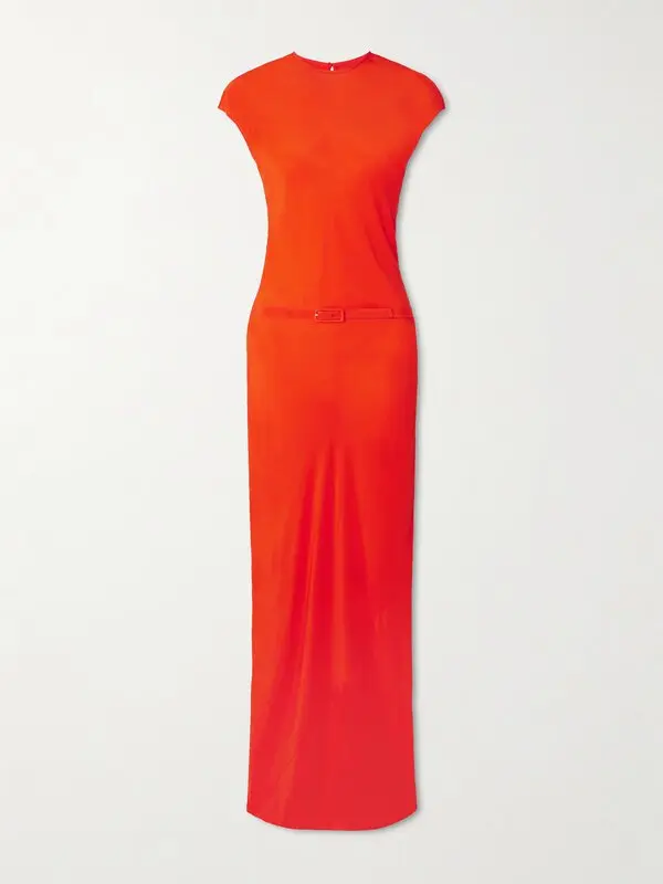 SIR. Fresca Belted Silk Crepe De Chine Maxi Dress - Orange