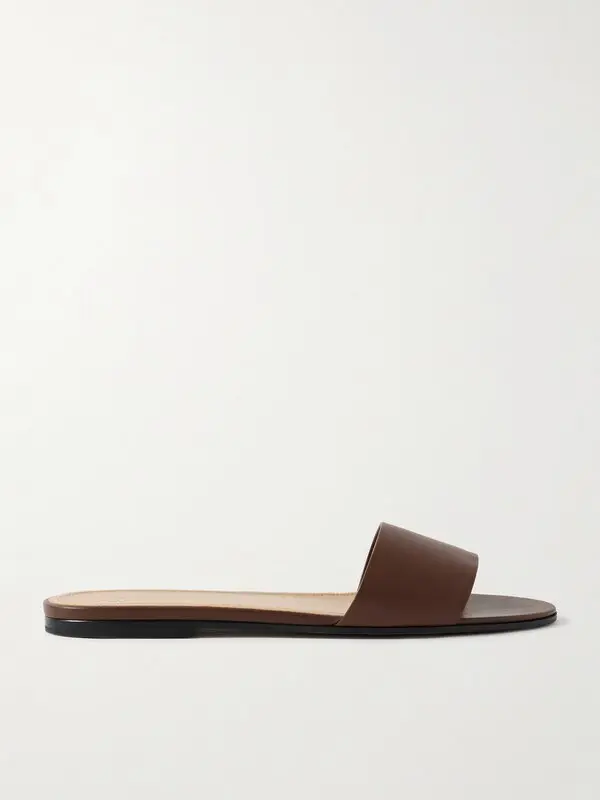 THE ROW Signum Leather Slides - Brown