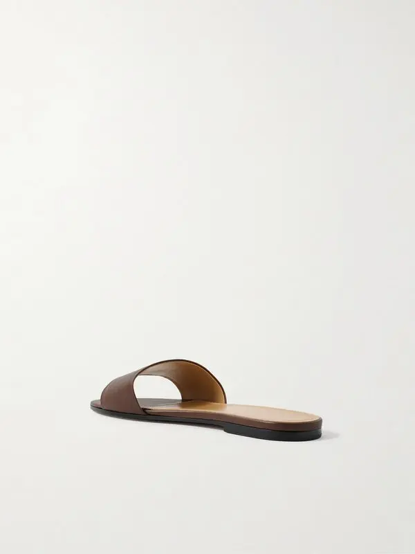 THE ROW Signum Leather Slides - Brown