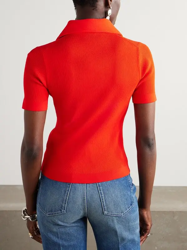 Tory Burch Maggie Ribbed-knit Polo Shirt