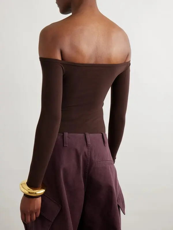 Alaïa Off-the-shoulder Stretch-jersey Bodysuit - Brown