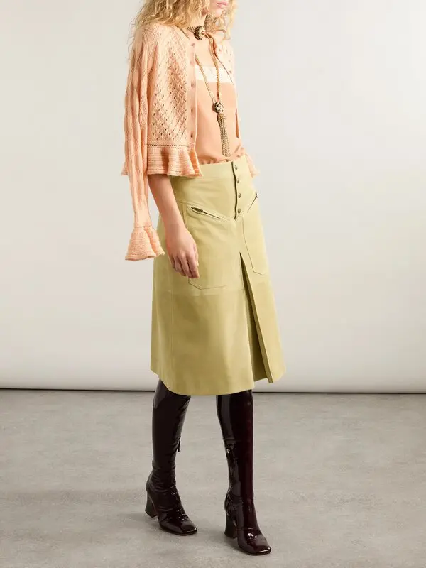 Chloé Pleated Paneled Suede Midi Skirt - Neutrals