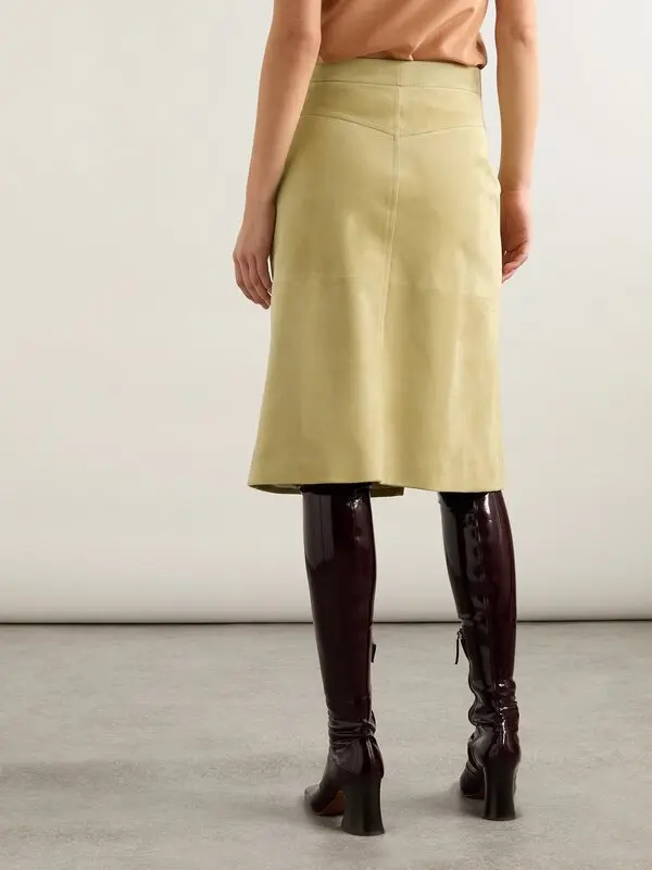 Chloé Pleated Paneled Suede Midi Skirt - Neutrals
