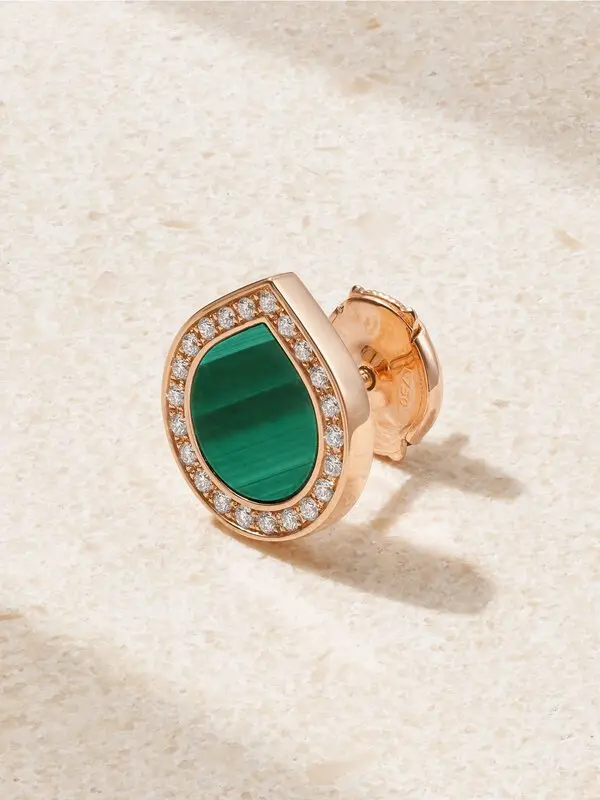 REPOSSI Antifer 18-karat Rose Gold, Malachite And Diamond Single Earring - Green