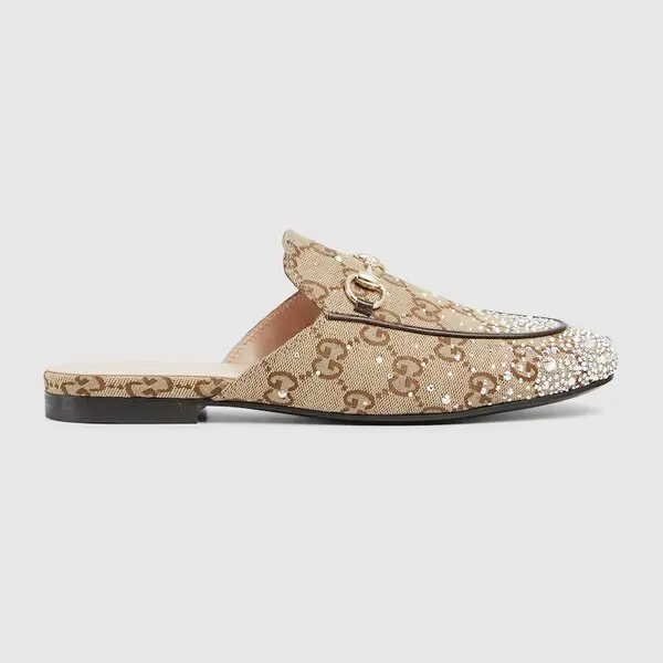 Gucci Princetown Slipper With Crystal Horsebit - Beige
