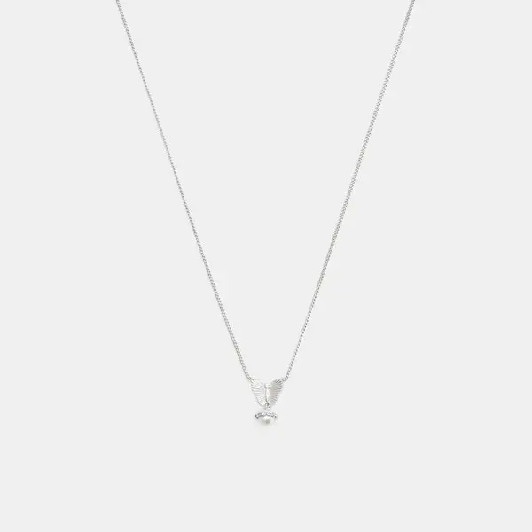 Coach Butterfly Pearl Pendant Necklace - Silver